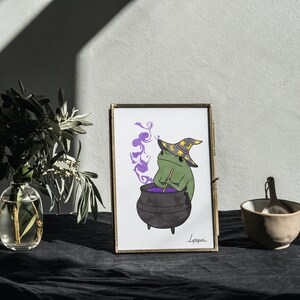 Witch Brewing Potion Frog Digital Download File Watercolor Art Funky ...
