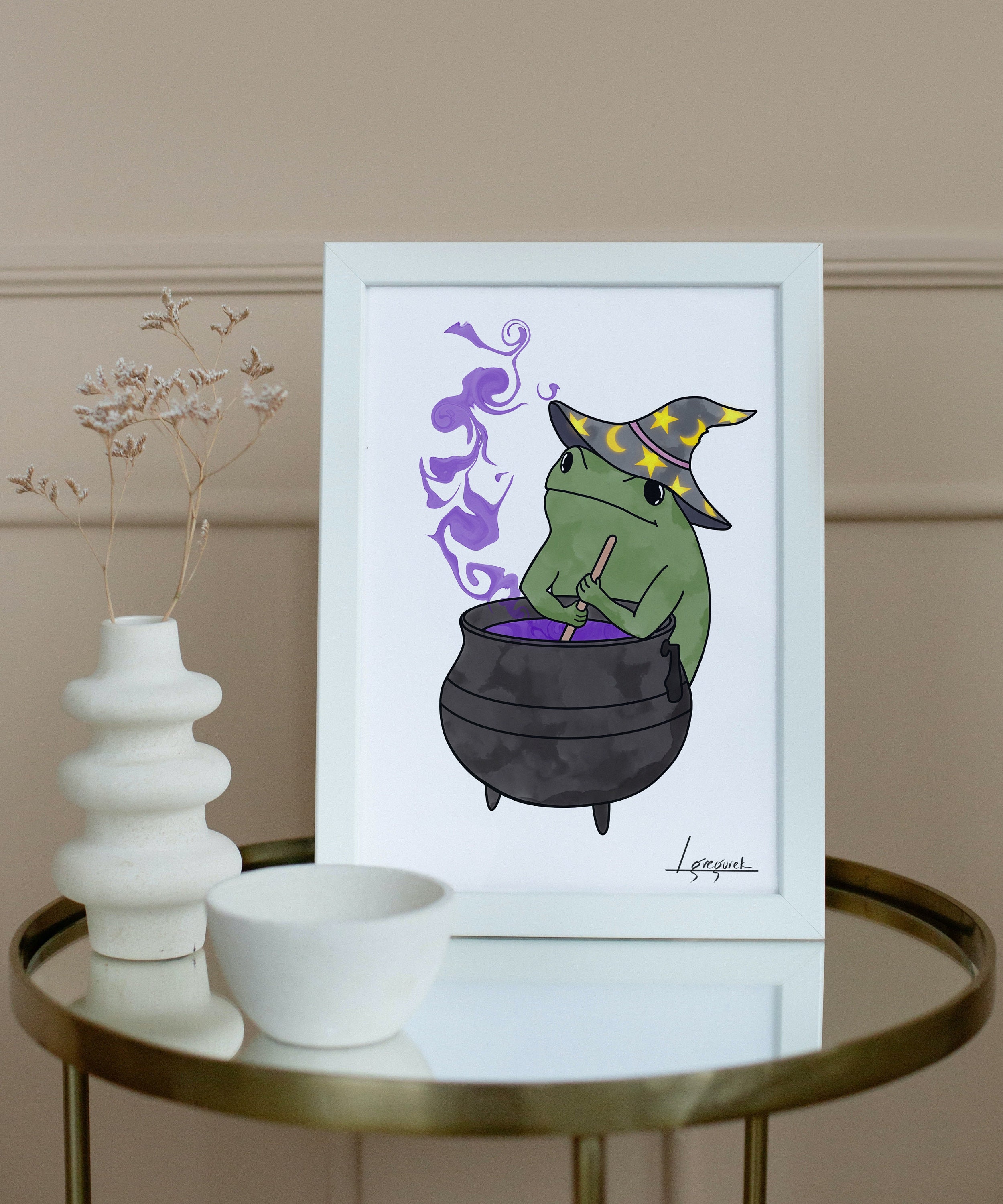 Witch Brewing Potion Frog Digital Download File Watercolor Art Funky ...