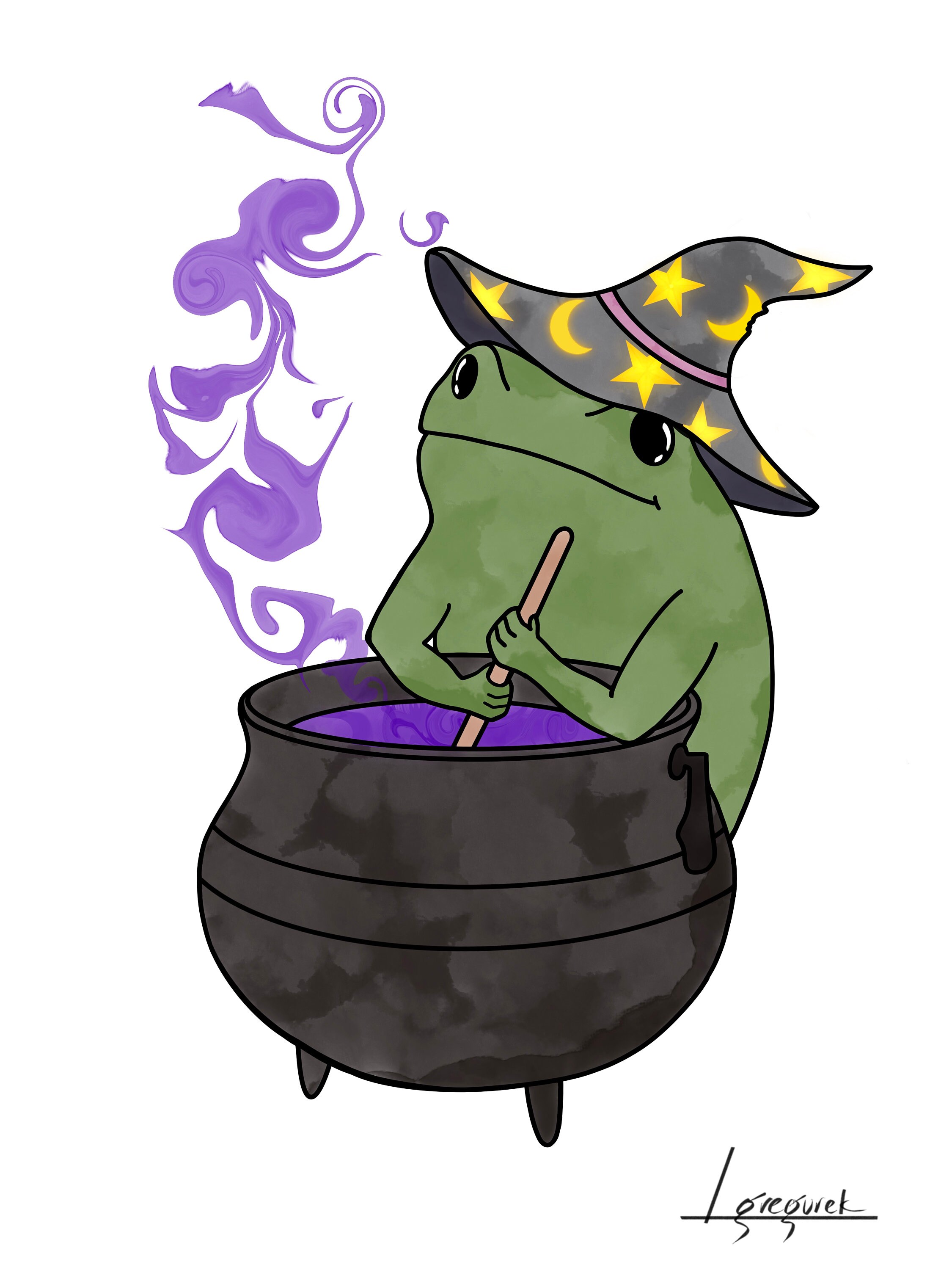 Witch Brewing Potion Frog Print Watercolor Art Funky Room - Etsy