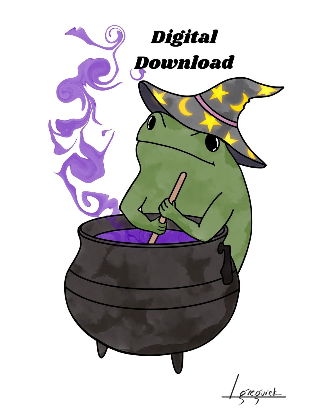Witch Brewing Potion Frog Digital Download File Watercolor Art Funky ...