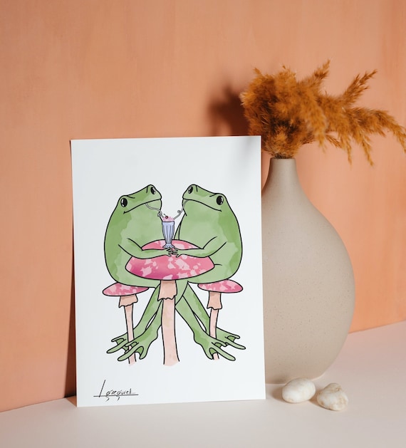 Milkshake Date Frog Print Watercolor Art Funky Room Decor | Etsy