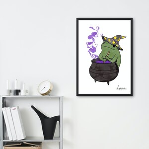 Witch Brewing Potion Frog Digital Download File Watercolor Art Funky ...