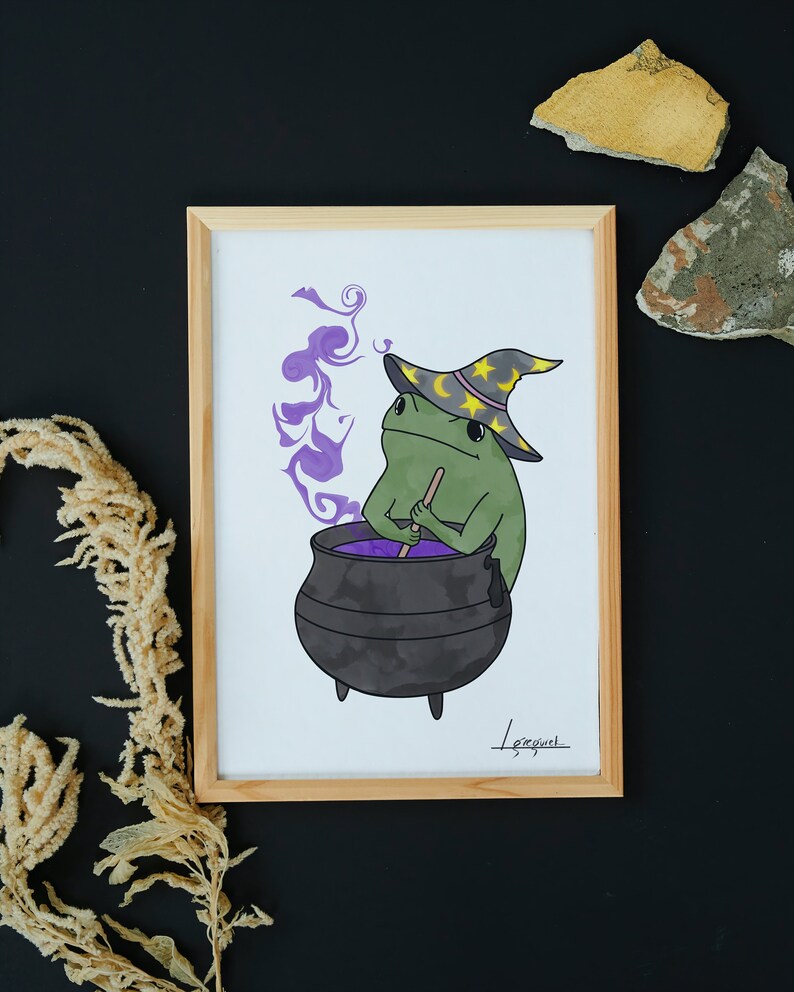 Witch Brewing Potion Frog Digital Download File Watercolor Art Funky ...