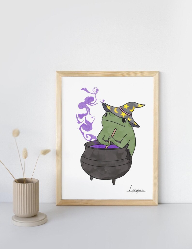 Halloween Witch Brewing Potion Frog Print | Halloween Decor Printable ...