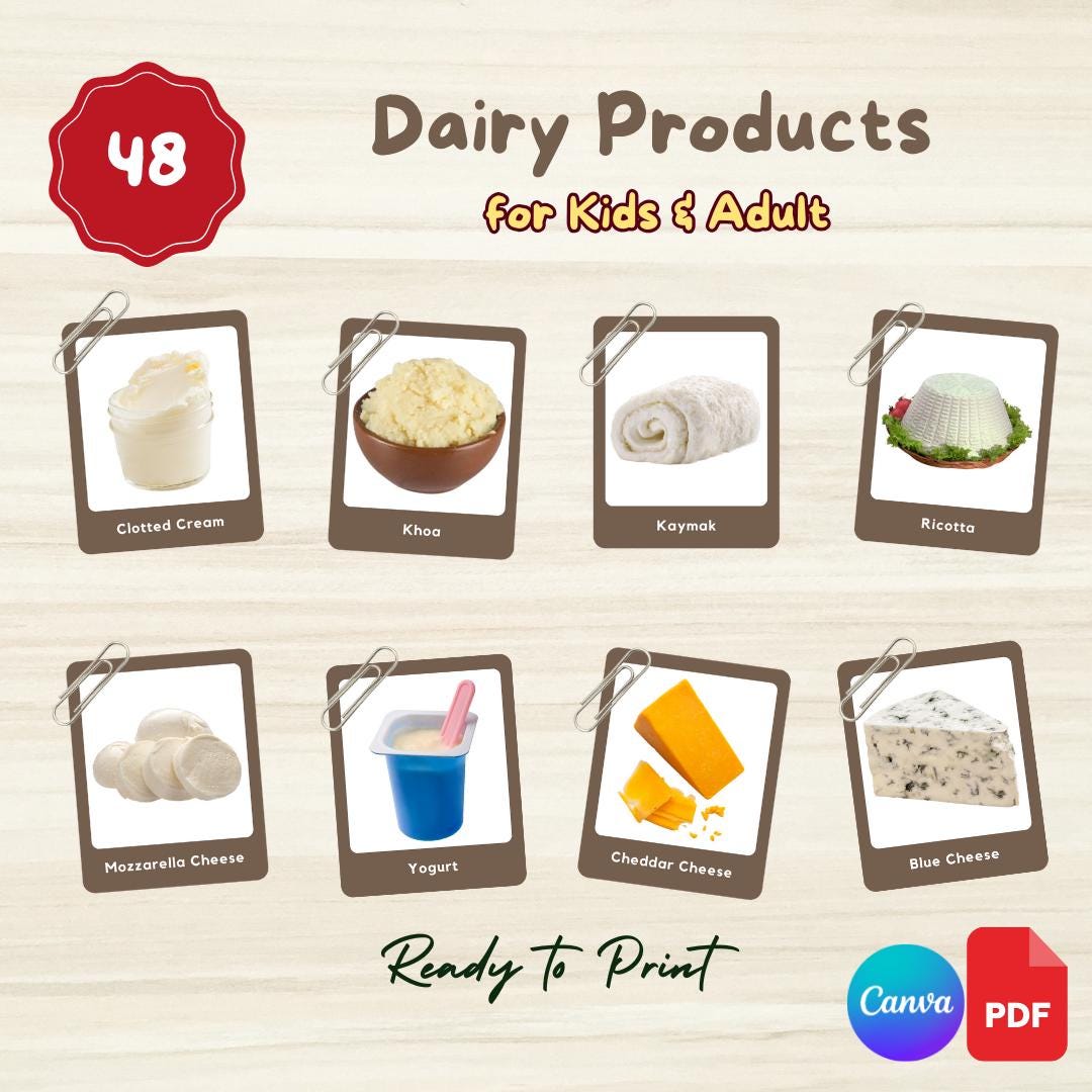 Dairy Products Flashcards: Montessori 3-part Cards (printable PDF ...