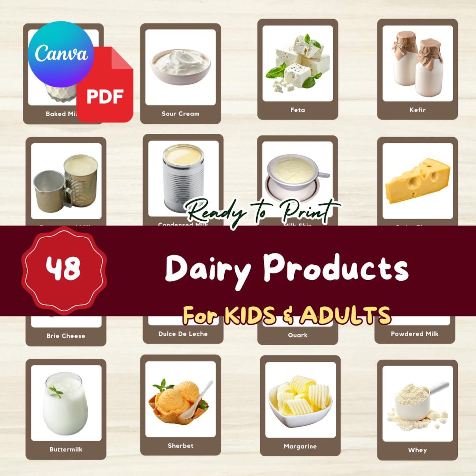 Dairy Products Flashcards: Montessori 3-part Cards (printable PDF ...