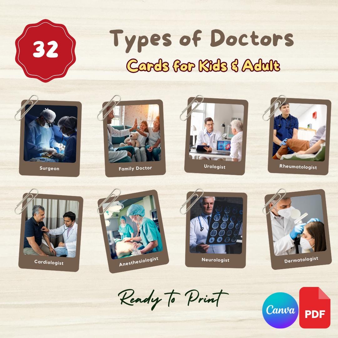 Doctors Flashcards: Montessori 3-part Cards for Kids (printable PDF ...