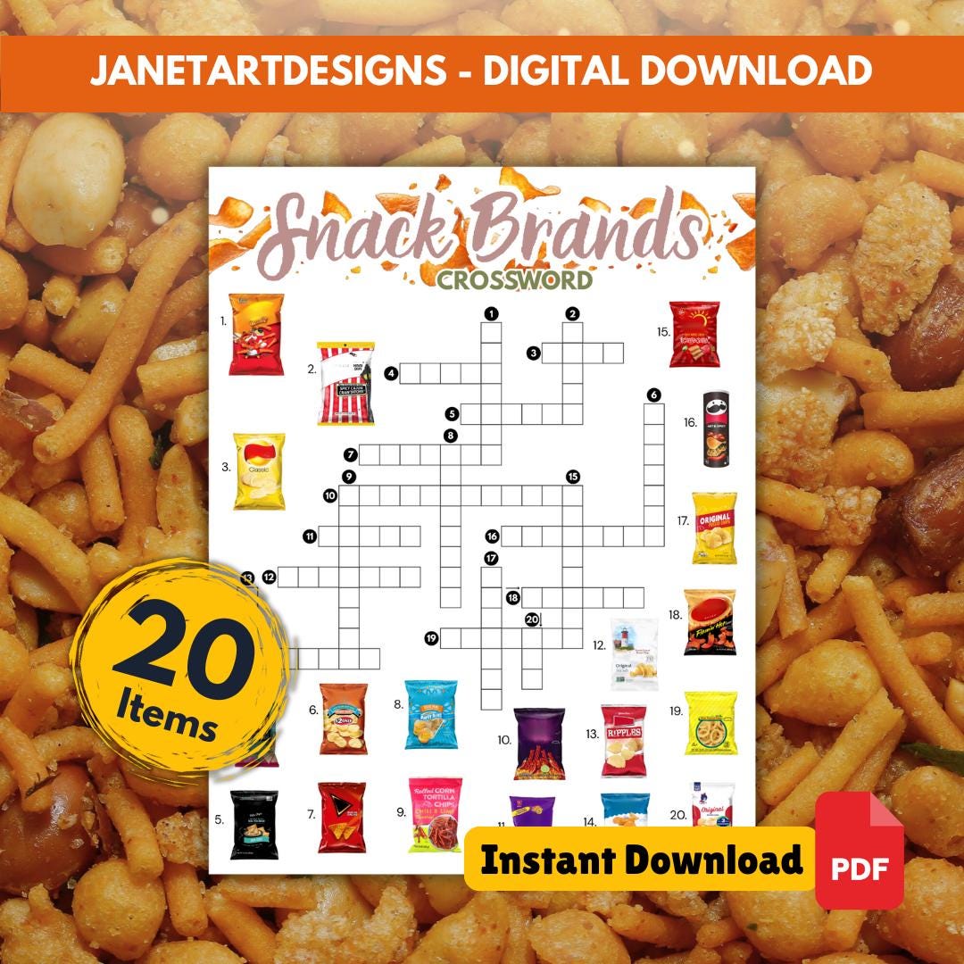 SNACK BRANDS Picture Crossword Puzzle With Answer Keys | Printable ...
