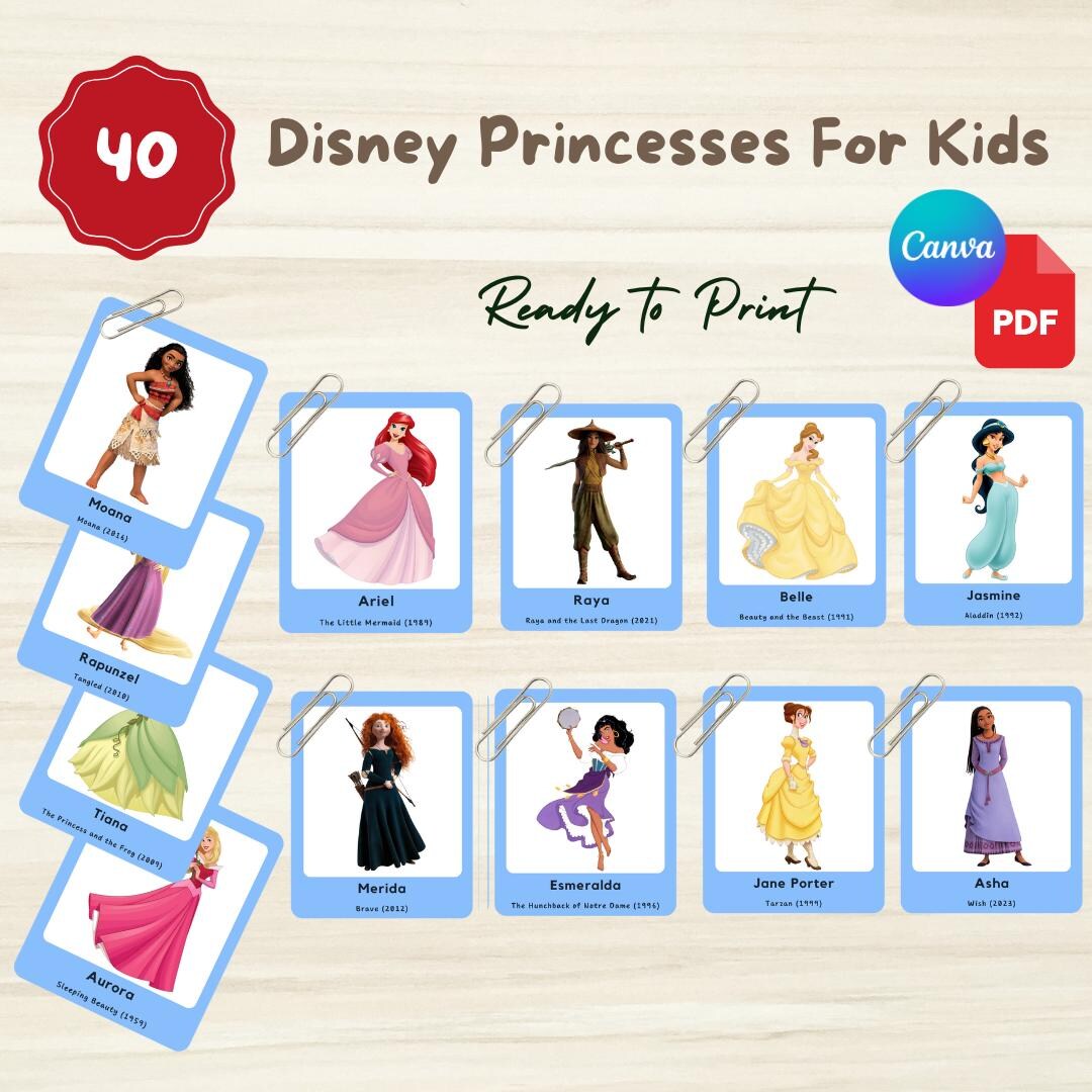 40 DISNEY PRINCESSES Flashcards | Editable Montessori 3-part Cards ...