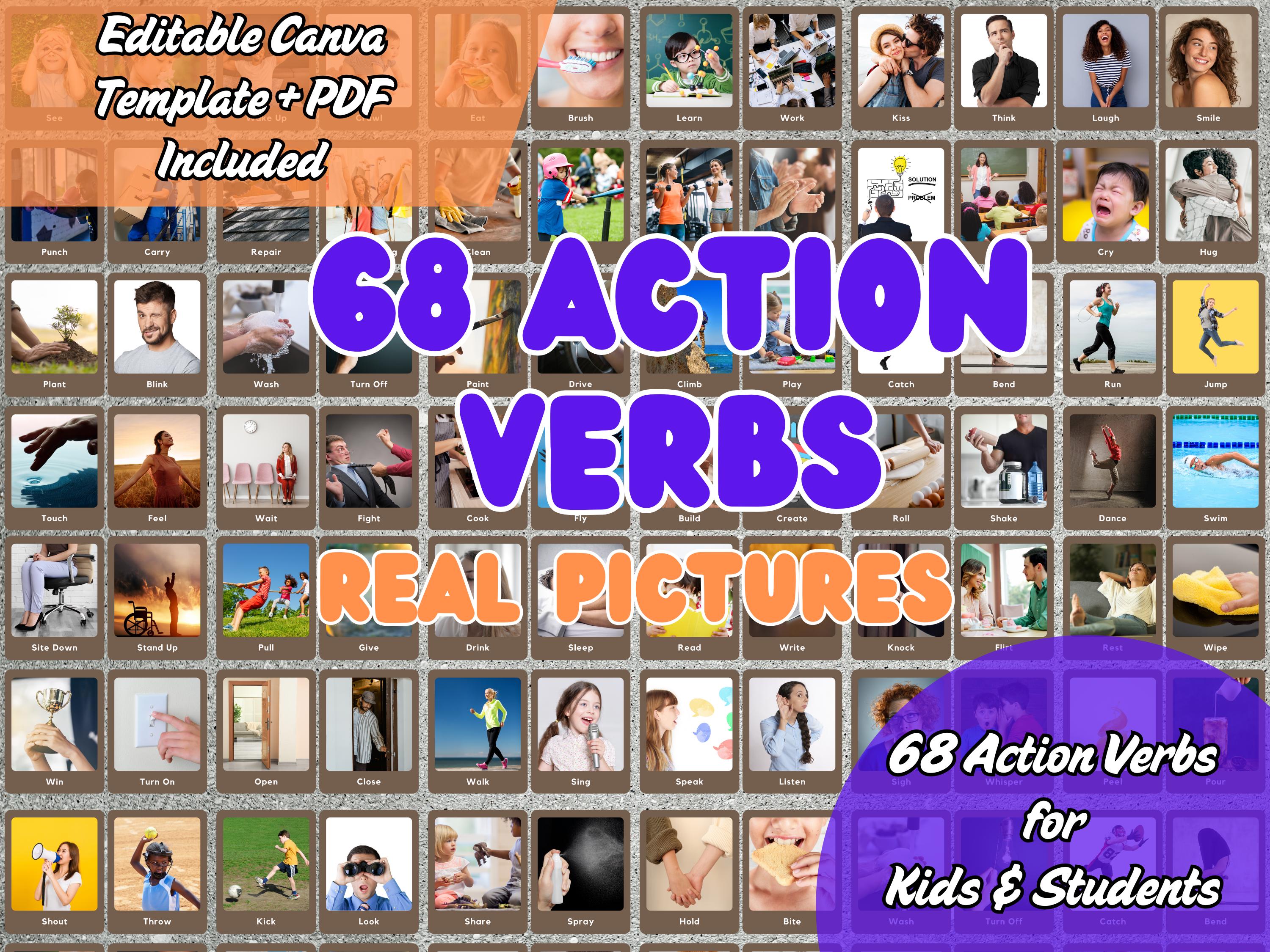 68 ACTION VERBS Flashcards | Common English Action Verbs Vocabulary ...