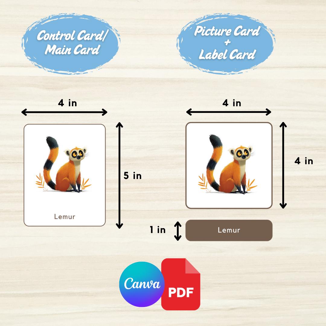 Watercolor Jungle Animals Flashcards: Montessori 3-part Cards ...