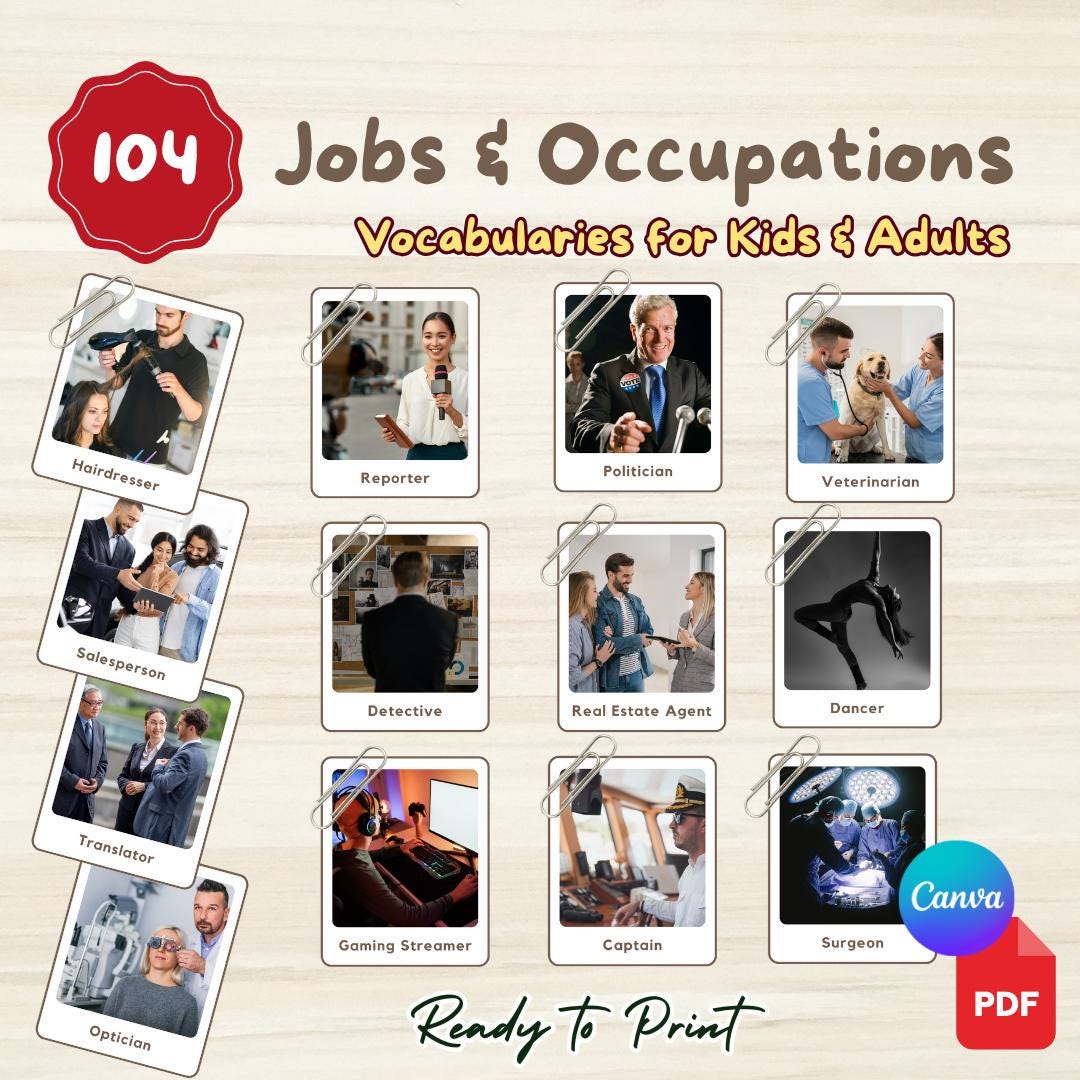 104 Professions Flashcards: Montessori 3-part Cards (printable PDF) - Etsy