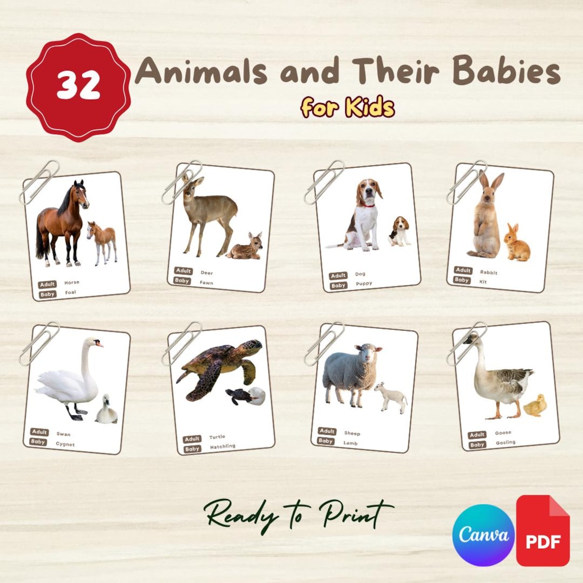 Animals and Their Babies Flashcards: Montessori 3-part Cards (printable ...