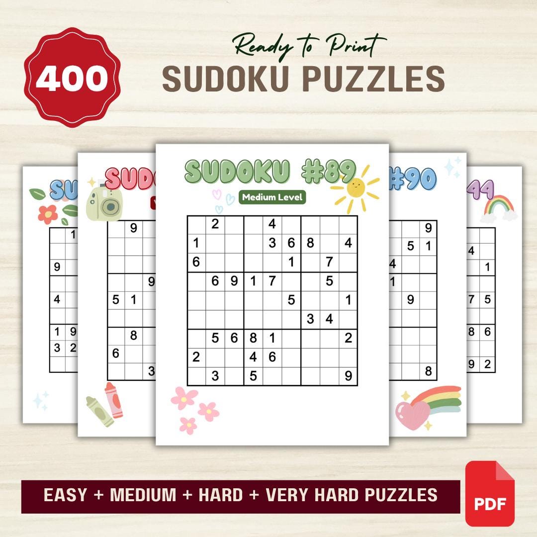 400 Printable Sudoku Puzzles | Math Logic Brain Games for Sudoku Puzzle ...