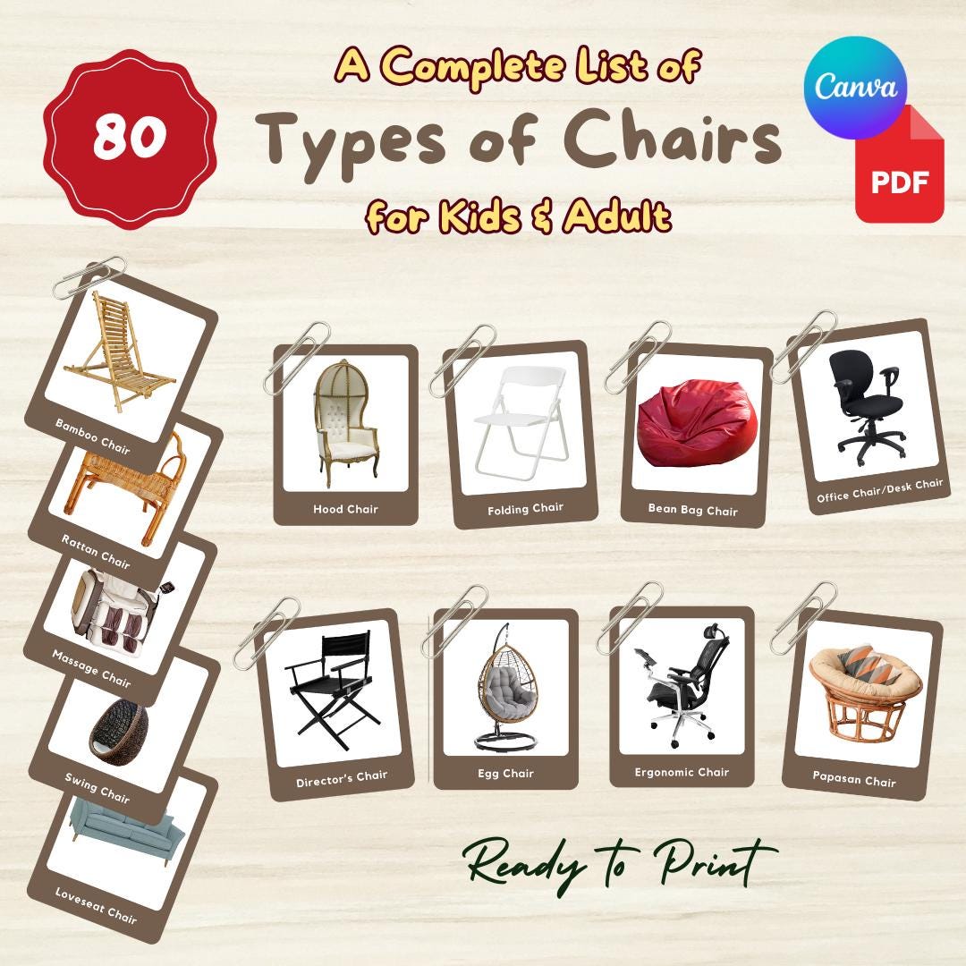 80 TYPES OF CHAIRS Flashcards | Editable Montessori 3-part Cards ...