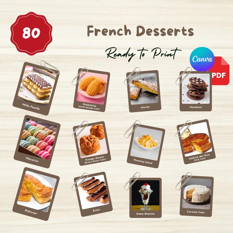 French Desserts Flashcards: Montessori 3-part Cards (printable PDF) - Etsy