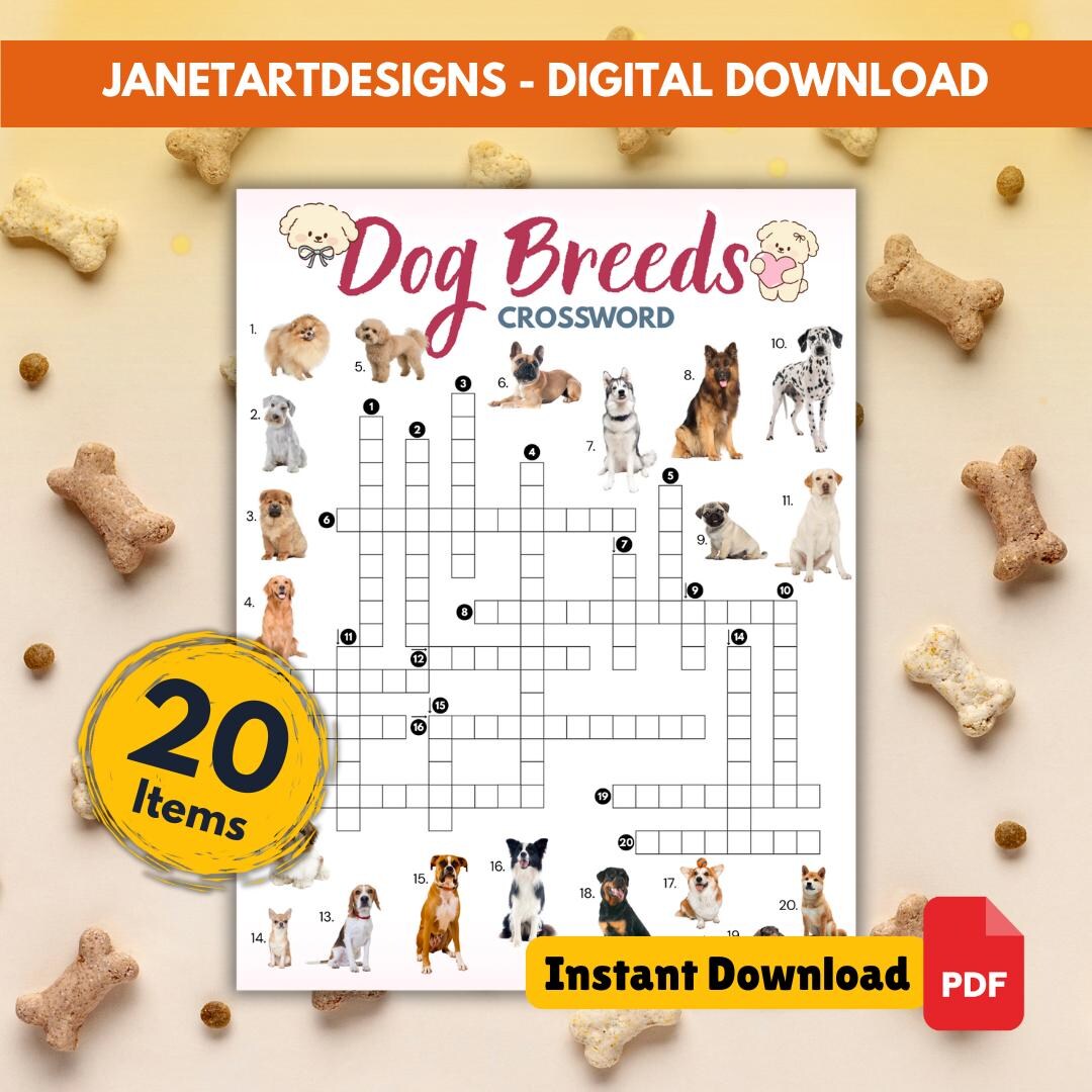 DOG BREEDS Picture Crossword Puzzle With Answer Keys | Printable Family ...