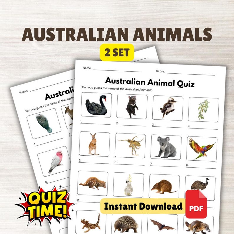 AUSTRALIAN ANIMALS Picture Quiz Game | Classroom & Party Trivia PDF - Etsy