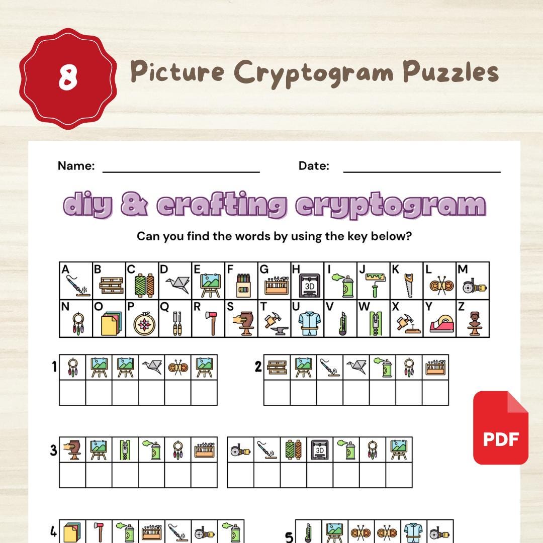 8 DIY & Crafting Cryptogram | Printable Word Puzzle Montessori Learning ...