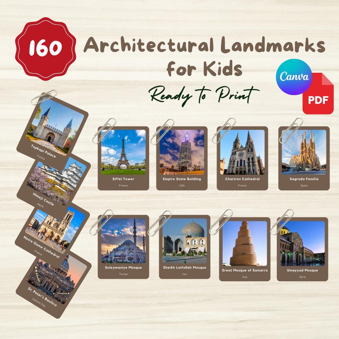 Architectural Landmarks Flashcards: Montessori 3-part Cards (printable ...
