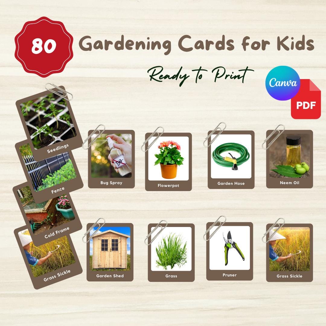 Gardening Flashcards: Montessori 3-part Cards for Kids (printable PDF ...