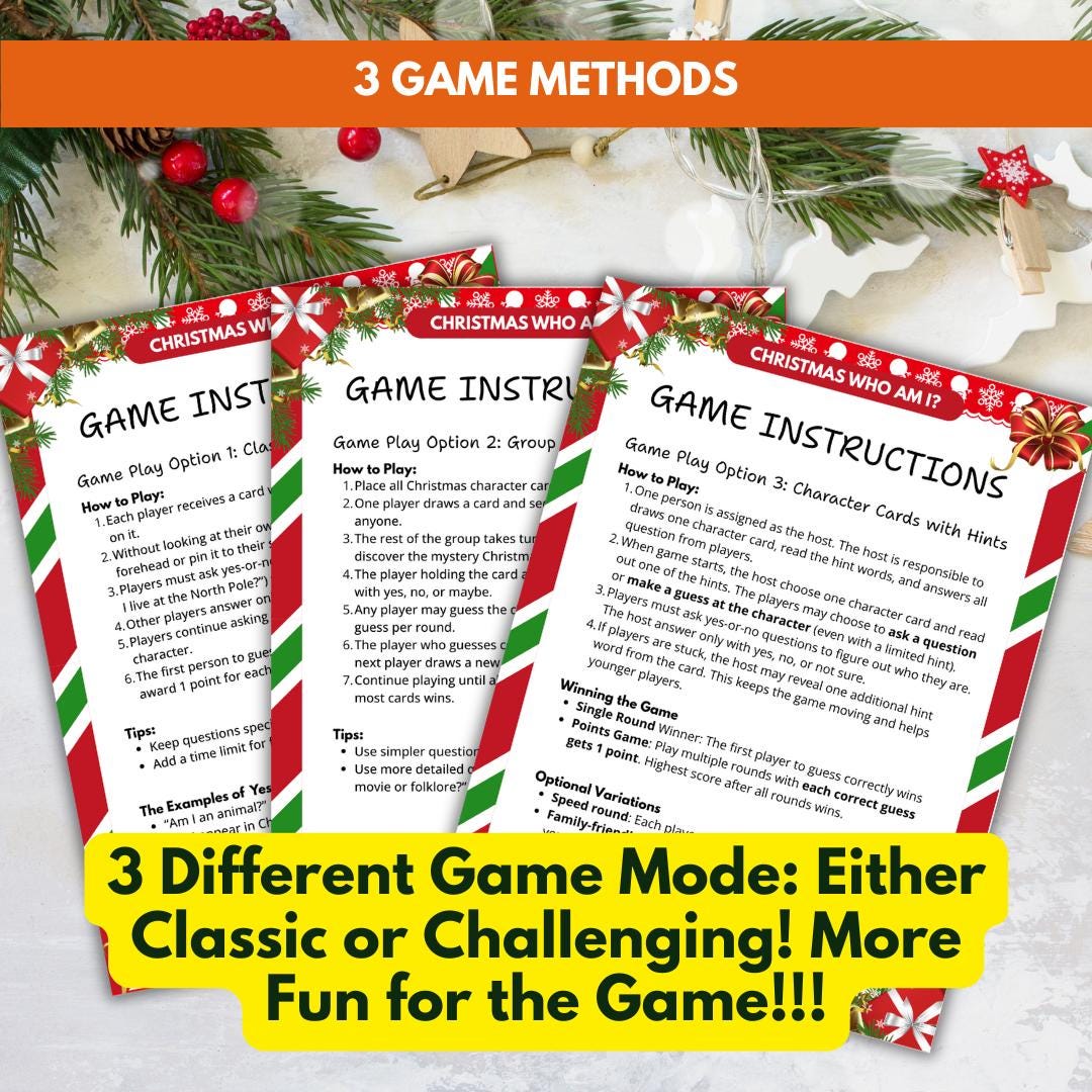 Christmas Who Am I Printable | 48 Character Cards With Hints, Holiday ...