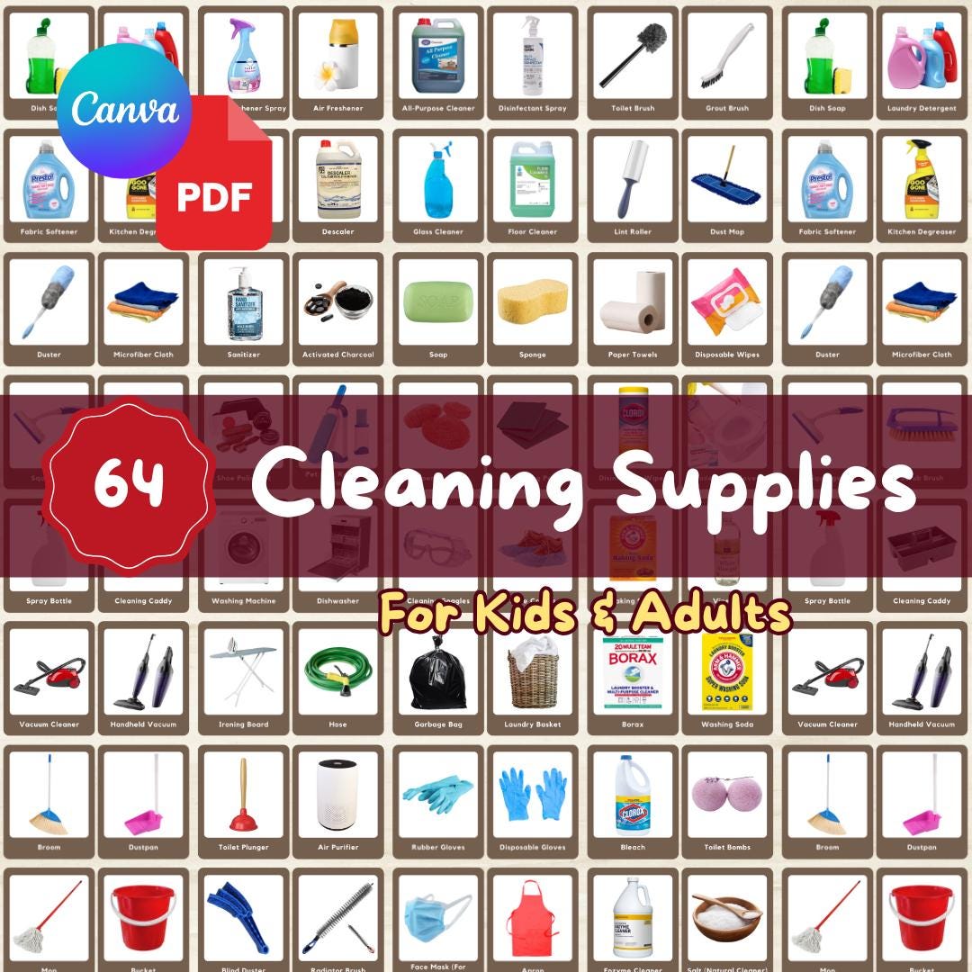 Cleaning Supplies Flashcards: Montessori 3-part Cards (printable PDF ...