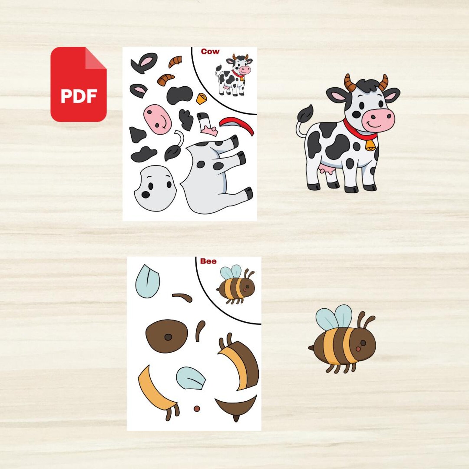 Farm Animals Cut and Paste Activity: 12 Printable Worksheets (digital ...