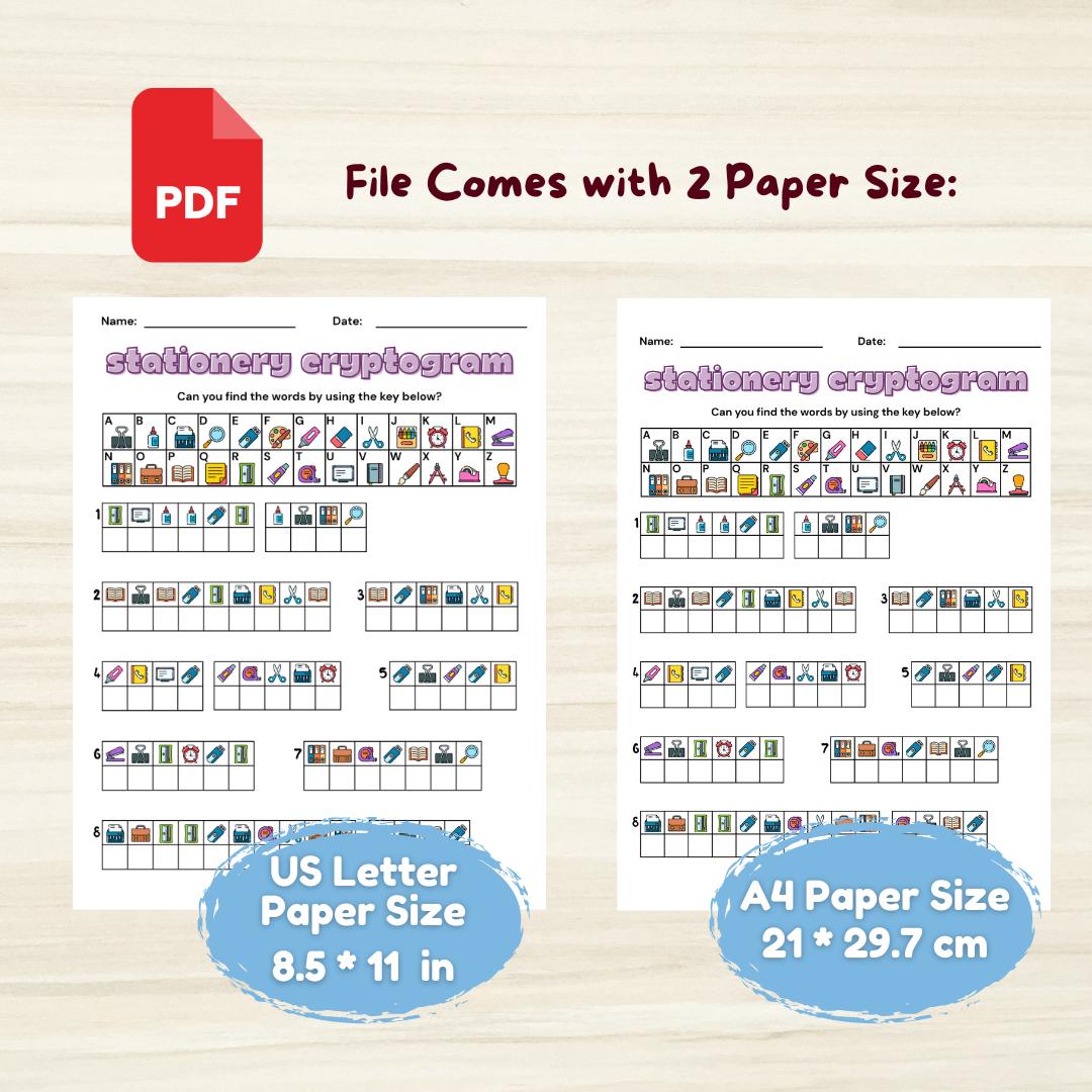8 Stationery Cryptogram | Printable PDF Word Puzzle Montessori Learning ...