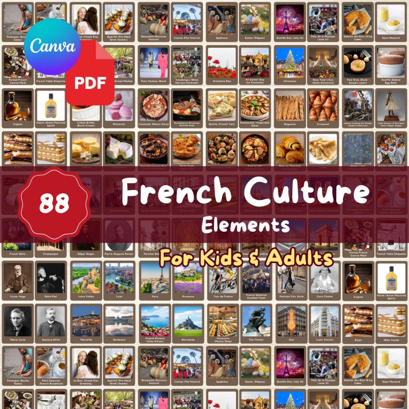 French Culture Flashcards: Montessori 3-part Cards (printable PDF) - Etsy