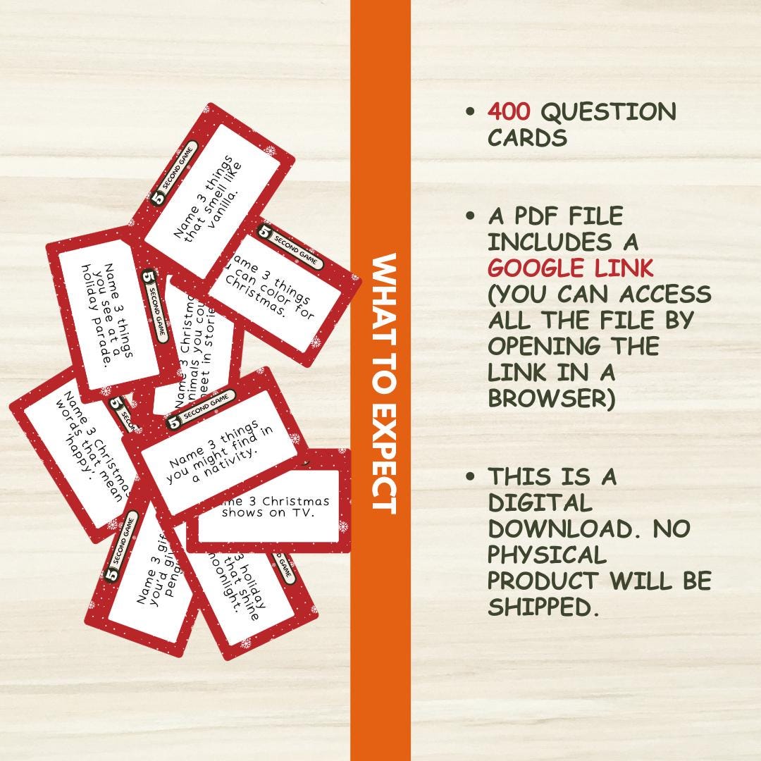 Christmas 5 Second Rule Game | 400 Unique Questions (PDF) - Etsy