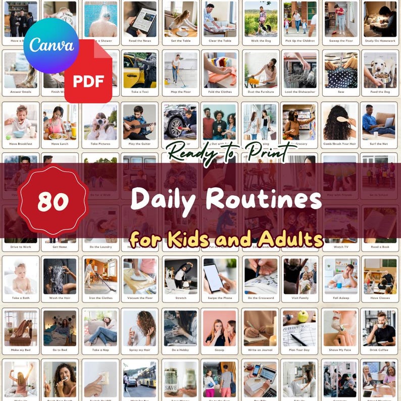 DAILY ROUTINE Flashcards: Montessori 3-part Cards (printable PDF) - Etsy