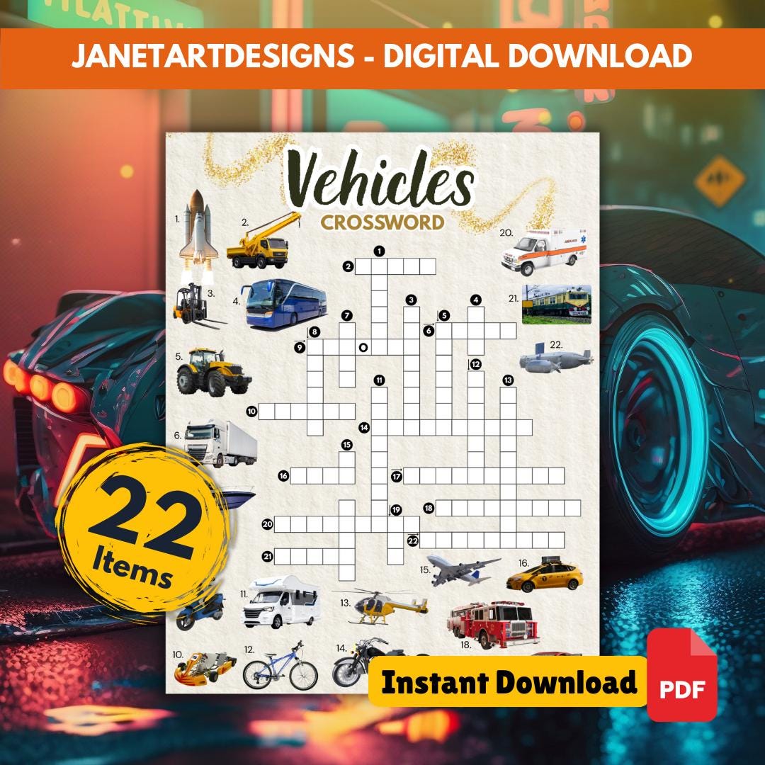 VEHICLES Picture Crossword Puzzle With Answer Keys | Printable Family ...