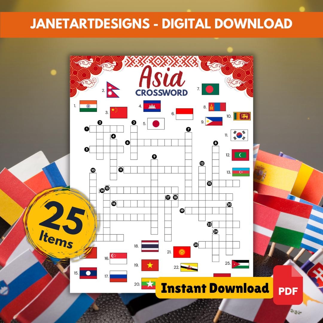 ASIAN COUNTRY Picture Crossword Puzzle With Answer Keys | Printable ...