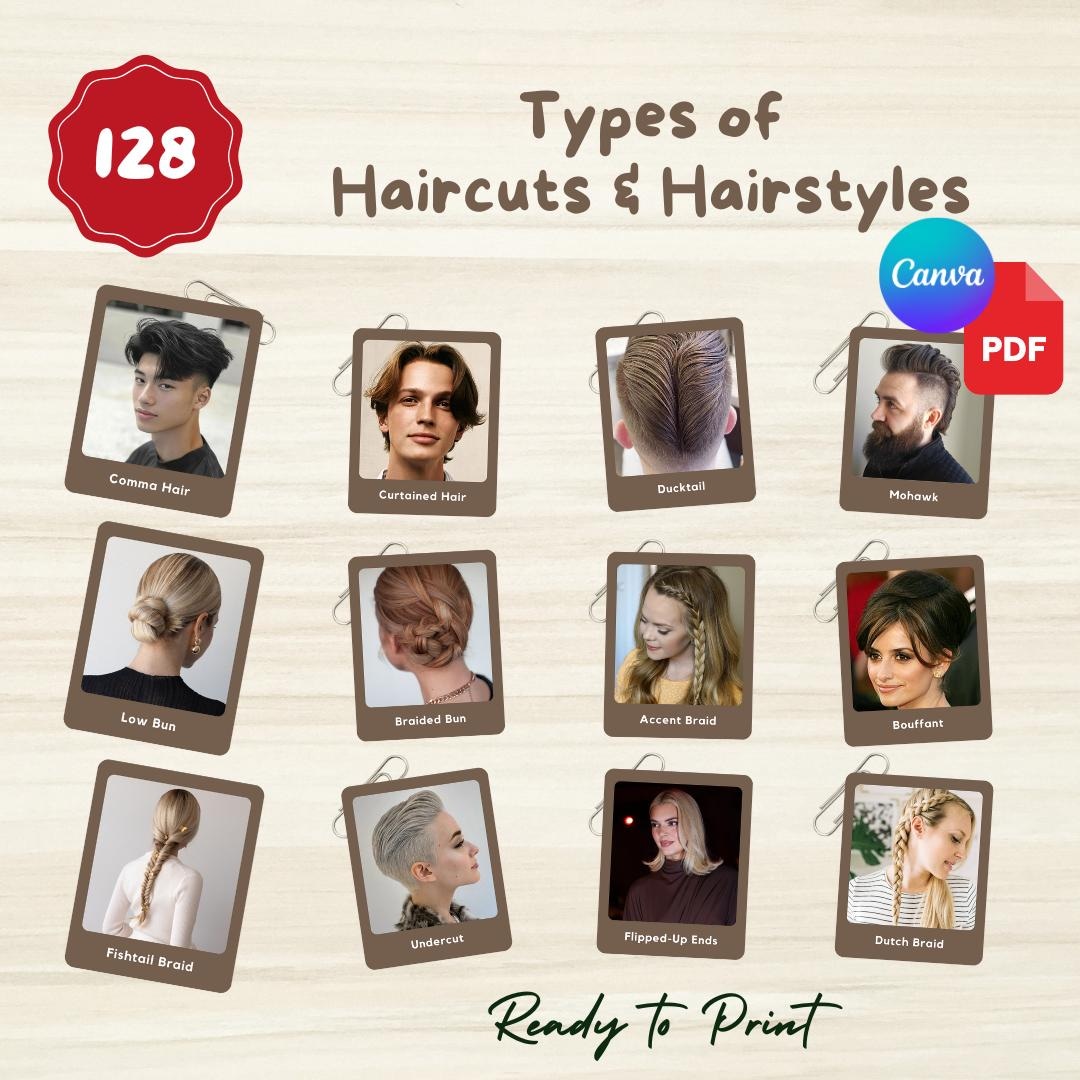 128 Hairstyles & Haircuts Flashcards: Montessori 3-part Cards ...