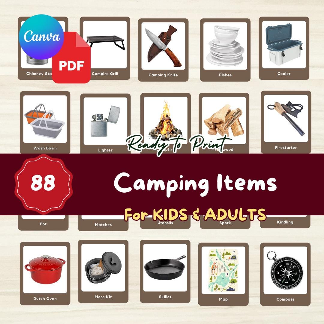 Camping Flashcards: Montessori 3-part Cards (printable PDF + Canva Link ...