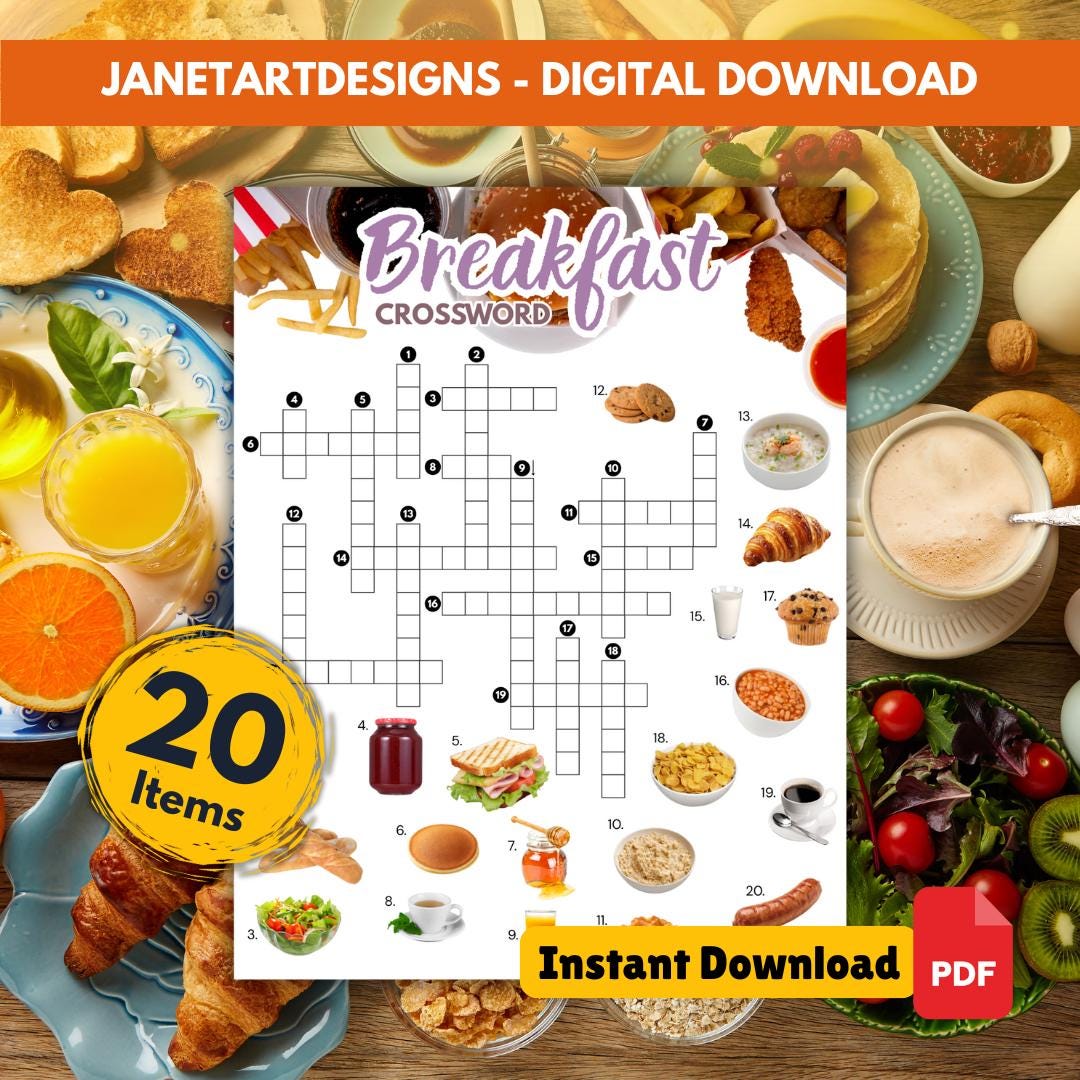 BREAKFAST Picture Crossword Puzzle With Answer Keys | Printable Family ...