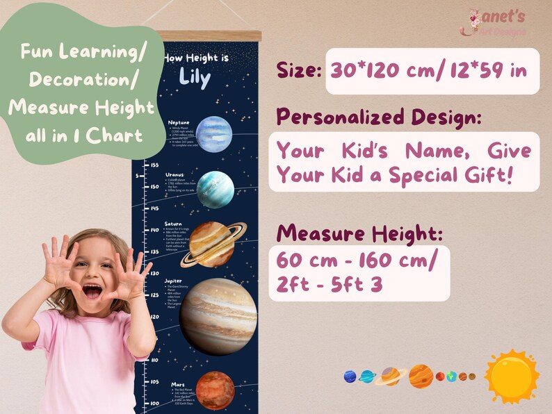Kids Wall Height Chart | Solar System | Wall Hangings | Personalized ...