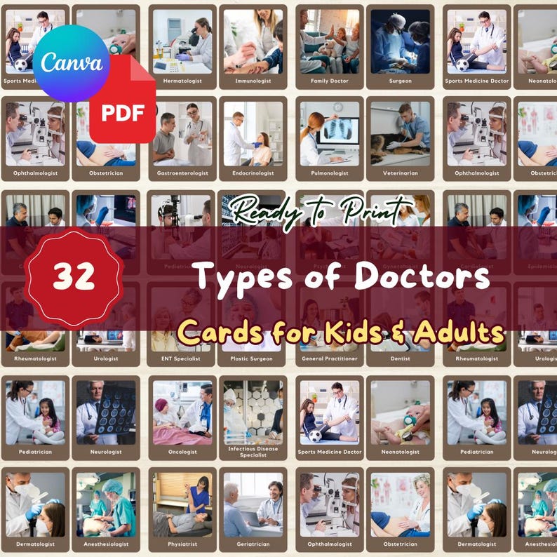 Doctors Flashcards: Montessori 3-part Cards for Kids (printable PDF ...
