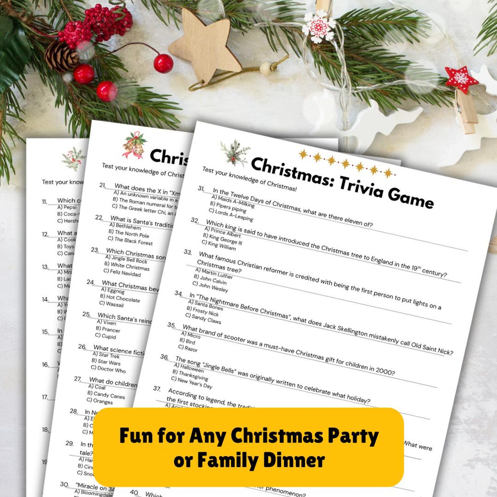 100 CHRISTMAS Trivia Questions | Holiday Quiz Game Printable PDF - Etsy