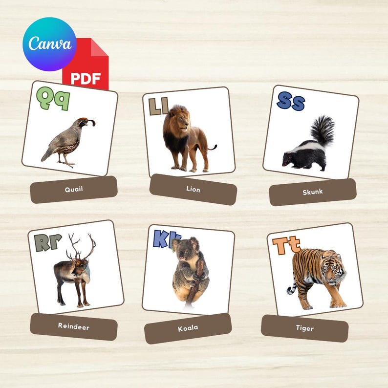 Alphabet Animals Flashcards: Montessori 3-part Cards (printable PDF ...