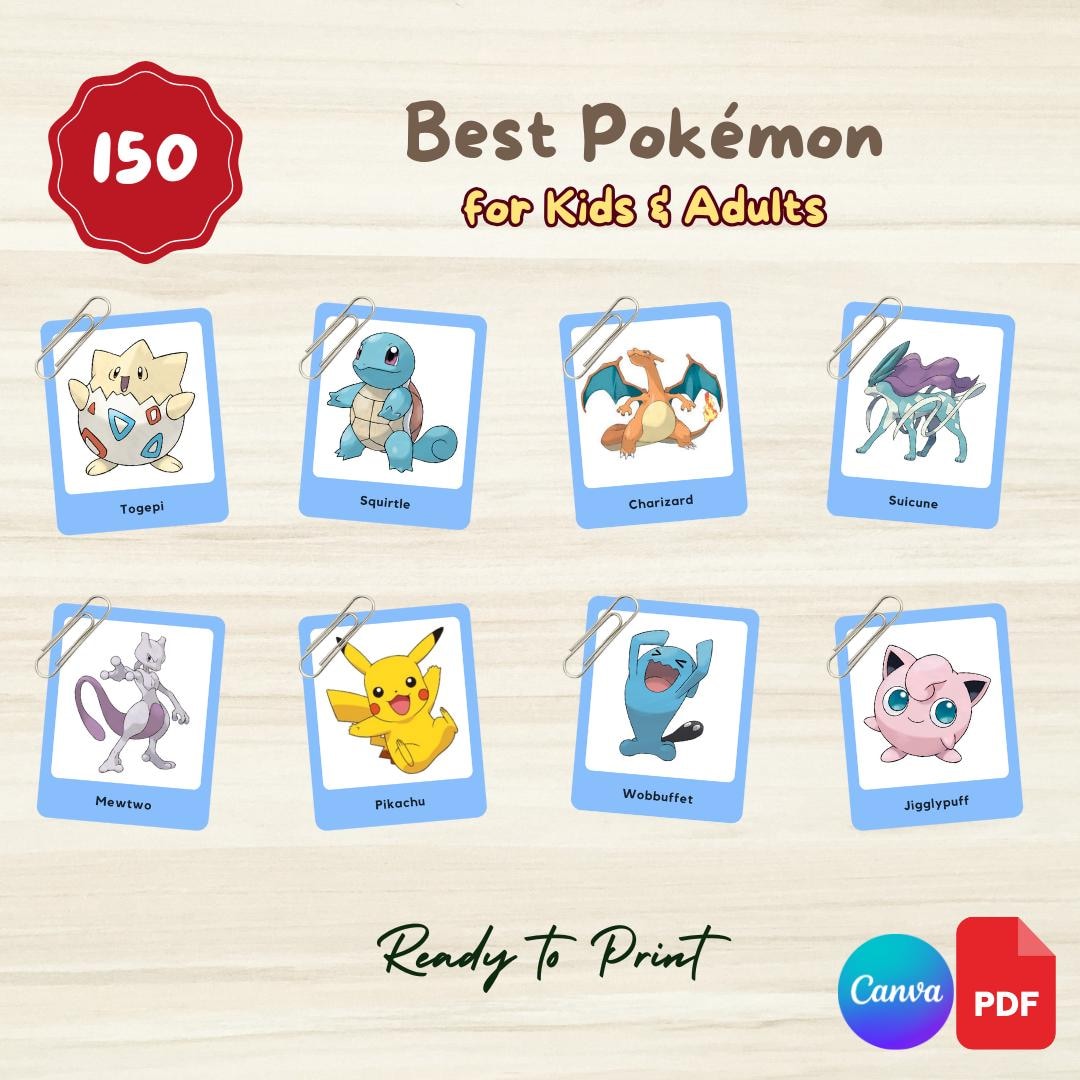 150 Best Pokémon Flashcards | Editable Montessori 3-part Cards | Canva ...