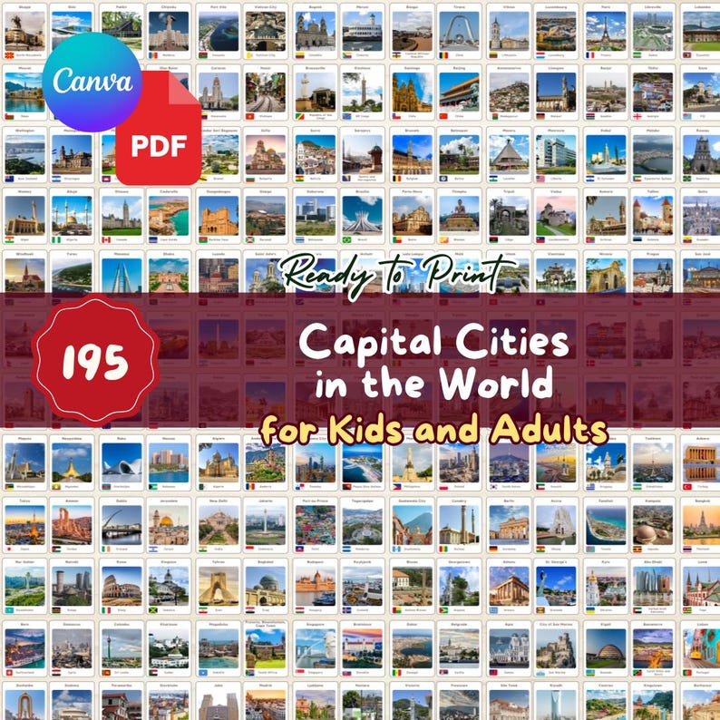 Montessori Capital Cities Flashcards: 195 Countries, Printable Canva ...
