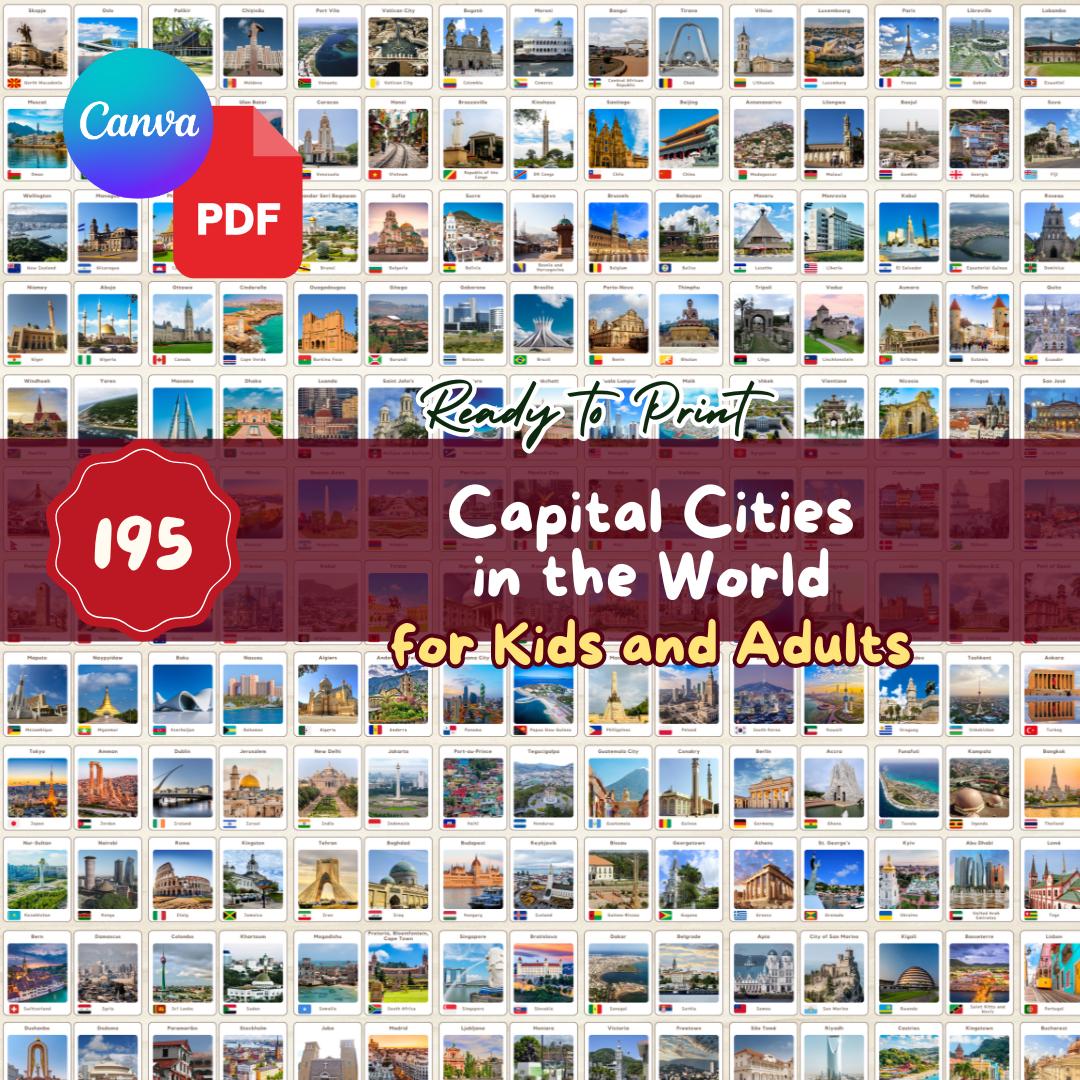 Montessori Capital Cities Flashcards: 195 Countries, Printable Canva ...