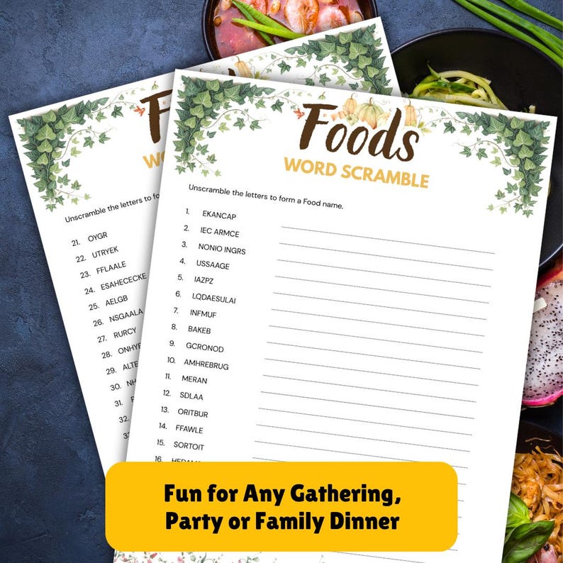FOOD Word Scramble With Answers | Printable Family Friends Party Quiz ...