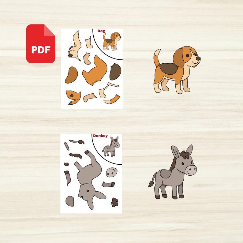 FARM ANIMALS Cut & Glue Activity | 12 Worksheets | Paper Crafting ...