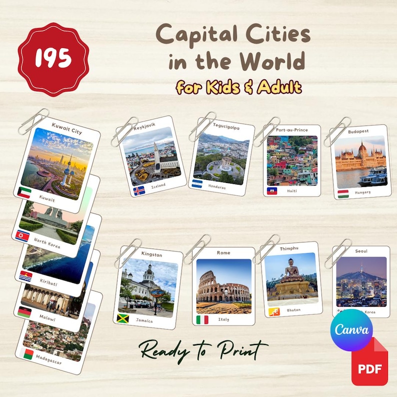 Montessori Capital Cities Flashcards: 195 Countries, Printable Canva ...