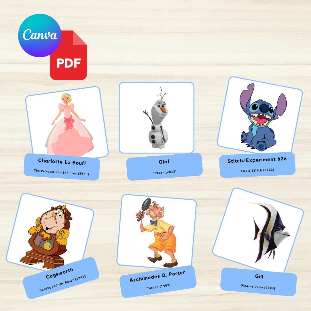 600+ DISNEY CHARACTERS Flashcards | Editable Montessori 3-part Cards ...
