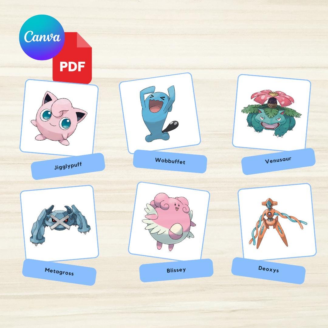 150 Best Pokémon Flashcards | Editable Montessori 3-part Cards | Canva ...