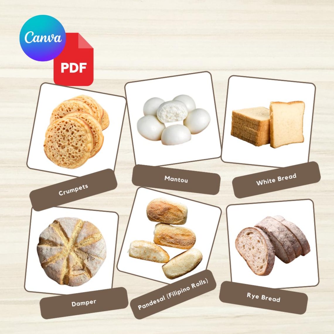 Breads Flashcards: Montessori 3-part Cards (printable PDF + Canva) - Etsy